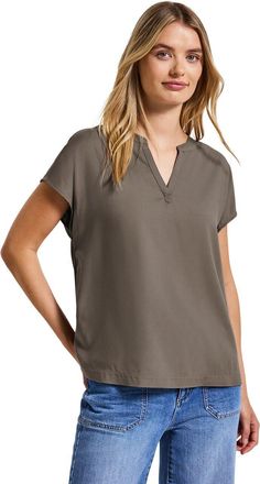 Street One Damen Split Neck Bluse in Unifarbe