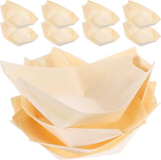 Amosfun Einweg Kiefernholz Schiffchen Snackschalen Klein 8.5X6X3Cm Umweltfreundliche Lebensmittelboot Schale F&uuml;R Sushi Fingerfood Dessert Party Catering