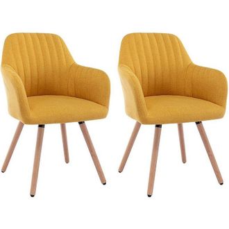 Vente-Unique Vente-unique - Lot de 2 chaises avec accoudoirs - Tissu et pieds bois de h&ecirc;tre - Jaune - eleana