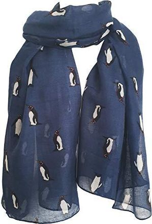 GlamLondon Écharpe de Noël pour femme Motif pingouins - Bleu - Large