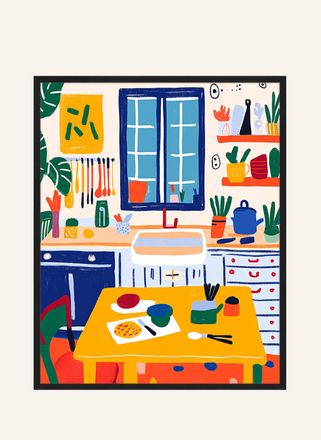 Liv Corday Wandbild Bunte K&uuml;che Mit Rahmen schwarz