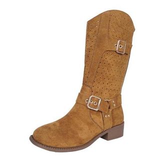 Generic Bottes mi-mollet pour femme &agrave; talon bas d&eacute;contract&eacute;es &eacute;l&eacute;gantes de couleur unie respirantes avec fermeture &eacute;clair lat&eacute;rale pour f&ecirc;tes, shopping, marro