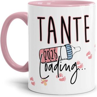 Tassendruck Tasse Babynews Du wirst Tante 2025 - Geschenkidee/Ladebalken/Endlich Schwanger/Schwangerschaft verkünden/Baby - Rosa