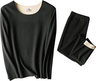 Generic Ensemble thermique pour homme - Sous-v&ecirc;tements chauds - Haut et pantalon extensibles pour femme - 2 pi&egrave;ces - Pour le fitness, Noir, XXL