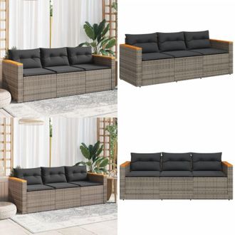 vidaXL Gartensofa mit Kissen 3-Sitzer Grau Poly Rattan - Gartensofa - Outdoor M&ouml;bel - Lounge Set - Rattan Gartenm&ouml;bel - Gartenstuhl - Home & Living