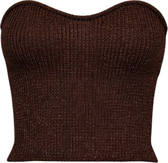 Simona Corsellini Femme, Tops, Brun, Taille: 36 FR Top cropped en maille c&ocirc;tel&eacute;e lurex