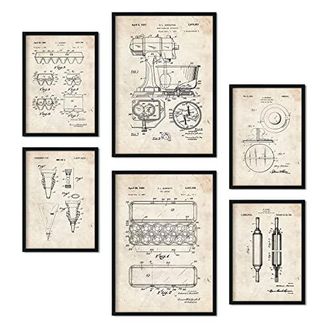 Nacnic Ensemble de 6 affiches de brevets Outils de cuisine. Affiches avec des illustrations de brevets r&eacute;tro pour votre maison. D&eacute;coration int&eacute;rieure de styl