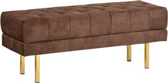 Beliani Banc en Velours Banquette de Lit Rembourr&eacute; Glam Pouf Pieds en M&eacute;tal Dor&eacute; Marron Roseville