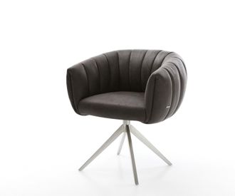 DELIFE Drehstuhl Jada-Flex Mikrofaser Anthrazit Vintage Kreuzgestell breit Edelstahl 360&deg; drehbar Wippfunktion Taschenfederkern, Esszimmerst&uuml;hle