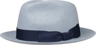 LIPODO Morten Filzhut Made in Italy Unifarbener Wollfilzhut mit Ripsband Herbst/Winter Fedora mit asymmetrischer Schleife Damen Herren hellblau XL (60-61 cm)