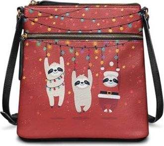 Coloranimal Petit sac &agrave; bandouli&egrave;re pour femme - Sac &agrave; main r&eacute;glable sur le th&egrave;me de No&euml;l - Sacoche zipp&eacute;e, Joli paresseux de No&euml;l