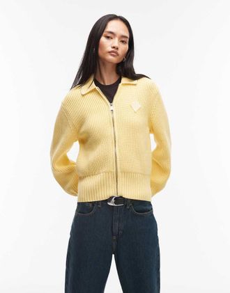 Lacoste Gilet zipp&eacute; en maille - Jaune babeurre