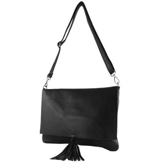 modamoda.de T241 - ital. Leder Clutch Umhängetasche Medium, Farbe:Schwarz