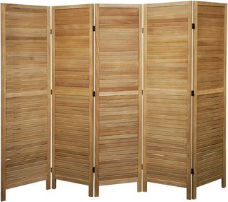 PEGANE Pegane - Paravent persienne de 5 pans en bois, coloris brun clair - Dim : H170 x L200cm