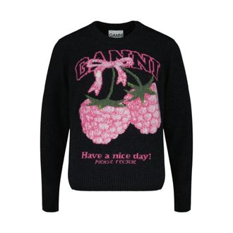 Ganni Grafikstrickpullover - - Knitwear - Damen - Schwarzk - XS