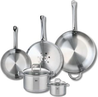 Fackelmann ELO 9511550 Batterie de cuisine 5 pi&egrave;ces, Ensemble de 3 Po&ecirc;les de cuisson 24, 28 et 32 cm et 2 faitouts 12 et 20 cm Elo Profi Citrin, inox, induction,
