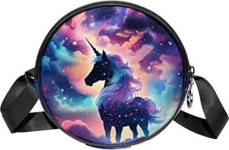 Generic Sac &agrave; bandouli&egrave;re rond pour femme, silhouette de licorne, petit sac &agrave; dos &agrave; bandouli&egrave;re avec fermeture &eacute;clair, bretelles r&eacute;glables, sac &agrave; main rond d&eacute;