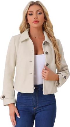Allegra K Manteau dhiver &agrave; col rabattu et &agrave; manches longues pour femmes Beige XS