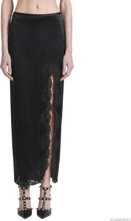 Valentino Lace-trim Satin Skirt