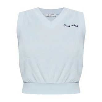Sporty & Rich Gilet Signature Logo en &Eacute;ponge - Femme - Tops - Bleu - Taille: 40 FR