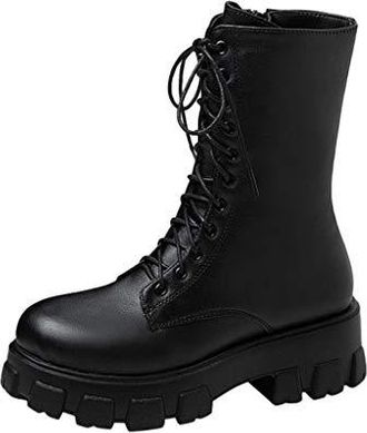 Generic Generisch Bottines &agrave; plateforme pour femme - Bottes &agrave; lacets - Chaudes - Couleur unie - Bottes de neige courtes - Bottes de pluie &agrave; talon bas - Bottes