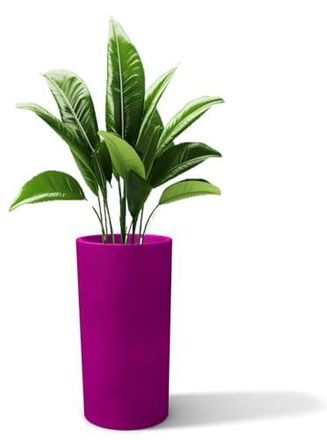 KLORIS Hoher Blumenkasten zylindrisch Barock 70 Violett Fuchsie Polyethylen Durchmesser 35 cm H&ouml;he 70 cm Tiefe Fach 26 cm Made in Italy