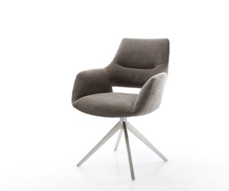 DELIFE Drehstuhl Yago-Flex mit Armlehnen Strukturstoff Soft Taupe Kreuzgestell breit Edelstahl 360&deg; drehbar Wippfunktion Taschenfederkern, Esszimmerst&uuml;hle