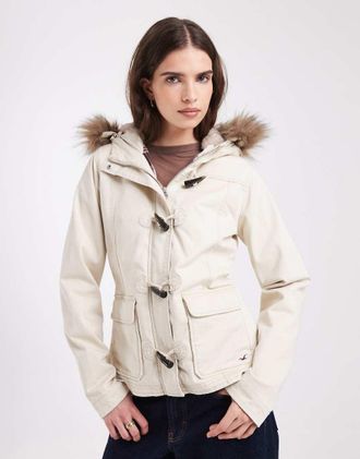 Hollister parka longue &agrave; brandebourgs avec capuche beige-Neutre