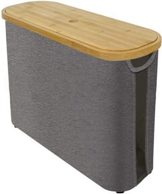 Generic Panier de rangement pliable pour papier toilette avec couvercle pour lorganisation de la salle de bain, tissu Oxford et bois, 45 x 35 x 15 cm, noir/gr