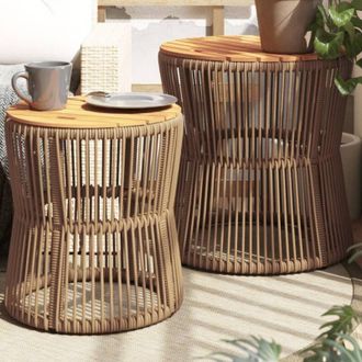 vidaXL Vidaxl - Tables dappoint de jardin 2pcs dessus en bois beige poly rotin