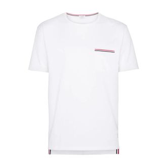 Thom Browne Homme, Tops, Blanc, Taille: 2XL T-shirt Blanc avec Garniture de Poche Rwb