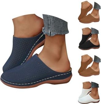Generic Mules plates pour femme - Bout rond - Dos nu - Mocassins confortables et ferm&eacute;s - Pour l&eacute;t&eacute; - Confortables - Coupe large - Tongs de plage confortables