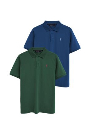 Polo Club Zweierpack Herren-Poloshirts indigoblau und flaschengr&uuml;n mit kurzen &Auml;rmeln und gesticktem Rigby Go Logo