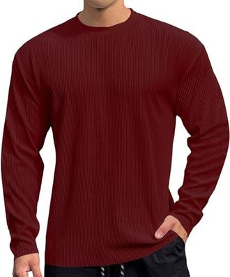 Generic T-shirt &agrave; manches longues pour homme - Style d&eacute;contract&eacute; - Solide - Col rond - L&eacute;ger et respirant - Pour printemps et automne - Confortable, Rouge, XX