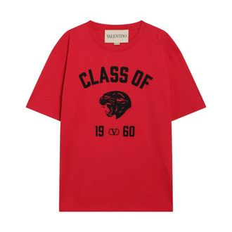 Valentino Garavani Baumwoll-T-Shirt mit Panther-Print - - Tops - Herren - Rot - XL