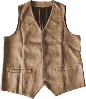 Generic Gilet en daim de style occidental pour homme, gilet de cowboy coupe ajustée, gilet pour homme, gilet pour homme, gilet à simple boutonnage avec fermet