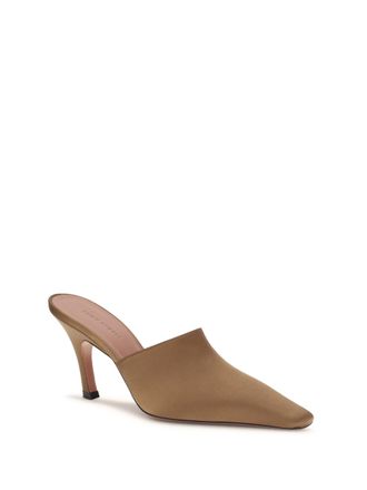 Amina Muaddi Womens Jamie Mules Sandals Mocha Silk