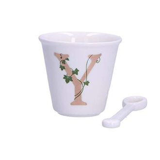 La Porcellana Bianca La Porcellana Bianca - Buchstabe Y mit Teel&ouml;ffel, K&uuml;che - Einzigartige Linie - Geschenkidee - Porzellan - 75 CC, &Oslash; 6,7 cm, H6 cm