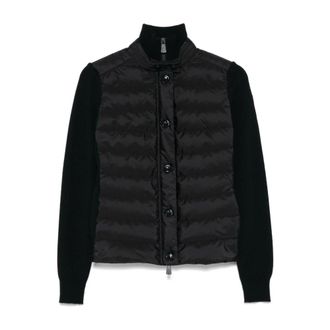Moncler Schwarzer Steppmantel aus Wolle und Nylon - - Jackets - Damen - Schwarzk - L