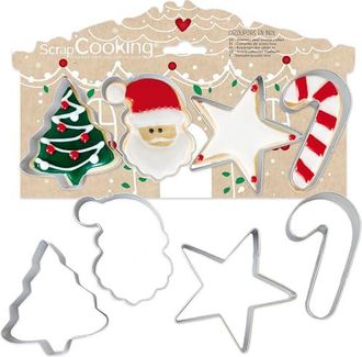 ScrapCooking 4 Ausstechformen Weihnachten - Ausstechformen f&uuml;r Kekse aus Edelstahl - Formen Weihnachtsbaum Weihnachtsmann f&uuml;r kleine Kuchen - Backzubeh&ouml;r K&uuml;che - G