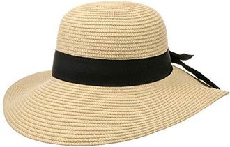 LIPODO Capeline Timenta Classic Femme - Chapeau dété en Paille de Soleil avec Ruban Gros Grain Été Printemps-été - Taille Unique Beige