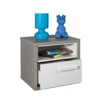 Composad Zement und wei&szlig; lackiert Nachttisch mit 1 Schublade und 1 Fach elegant und modern f&uuml;r Schlafzimmer