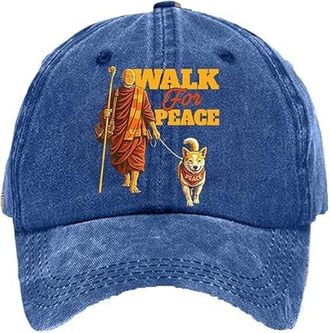 Generic Walk for Peace Monks with Aloka Dog Print Baseball Cap, Retro Denim Style, Funny Graphic Hat, bleu