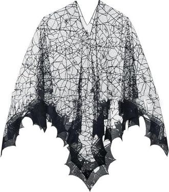 Generic Châle cardigan pour femme Halloween chauve-souris cape Halloween fête événement cape noir dentelle tissu art châles de prière, Noir, taille unique