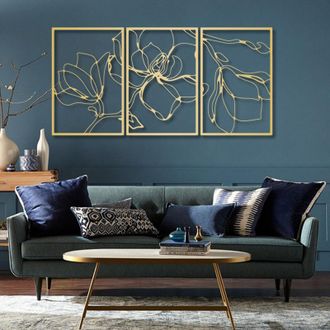 Generic Metall-Wanddeko, Blumendekor, Blumen, Blumen, Gro&szlig;es Blumen-Set (3-teilig), Blumendekor, Gartendeko, Wohnzimmer-H&auml;ngedekoration (Gold, 40 x 19 | 102