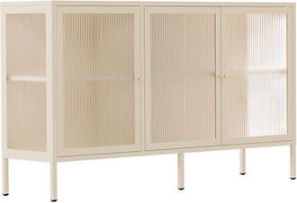 Oviala Modernes Sideboard mit 3 Türen, L 140 cm, aus ecrufarbenem Metall