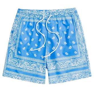 Generic Short de bain d&eacute;t&eacute; pour homme style boh&egrave;me avec cordon de serrage &agrave; la taille et imprim&eacute; cachemire, bleu fonc&eacute;, 4XL