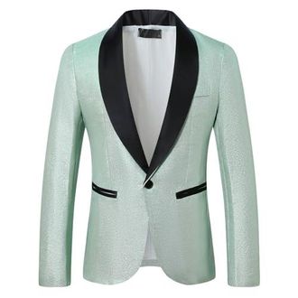 Generic Veste de smoking brillante pour homme - Coupe ajust&eacute;e - Avec col ch&acirc;le - 1 bouton - Blazer m&eacute;tallique - Veste de costume festive pour f&ecirc;te, mariage, s