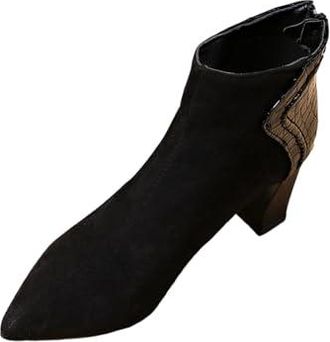 Generic Bottines pour femme &agrave; talon bloc &eacute;pais &eacute;l&eacute;gant &agrave; bout pointu couleur unie fermeture &eacute;clair dans le dos classique confortable pour le travail et le bur