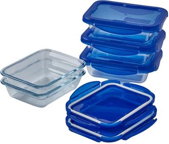 Pyrex Cook & Go Lunchbox-Set, rechteckig, 0,8 l, Borosilikatglas, Backofen, Mikrowelle und Spülmaschine, 5 Stück
